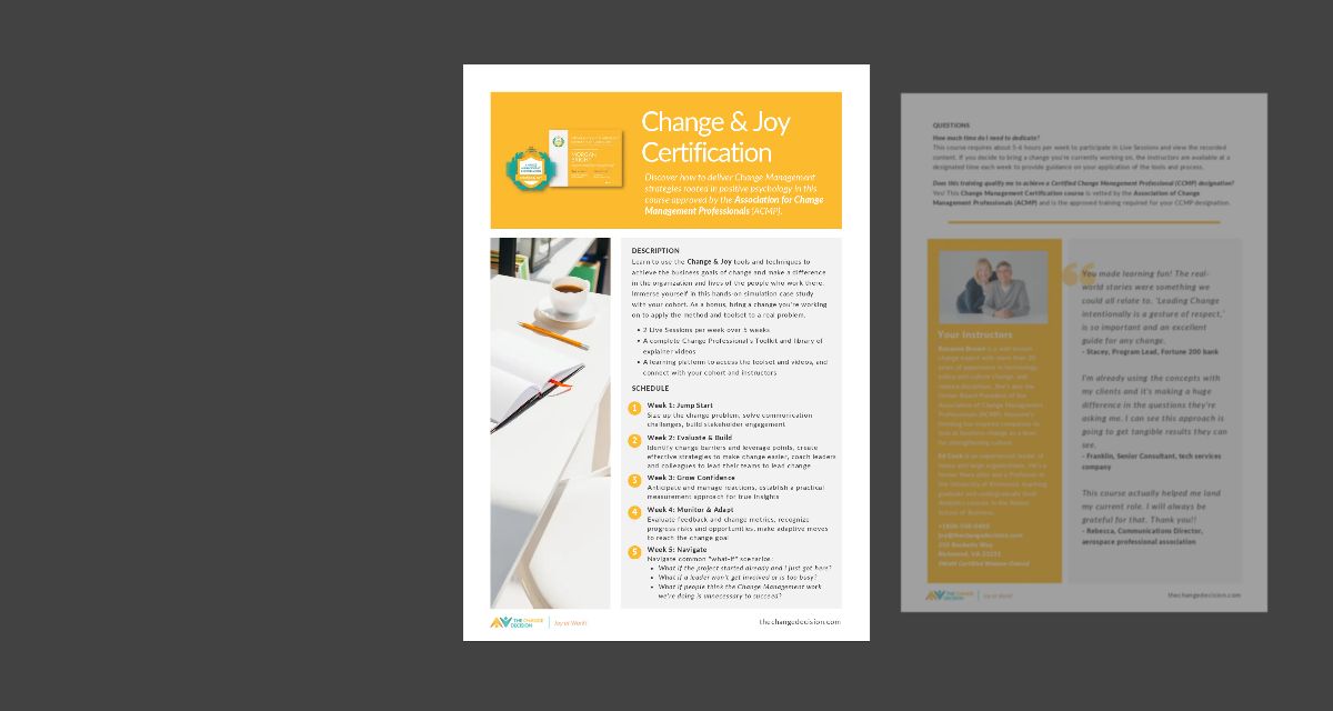 TCD Change & Joy Certification Program