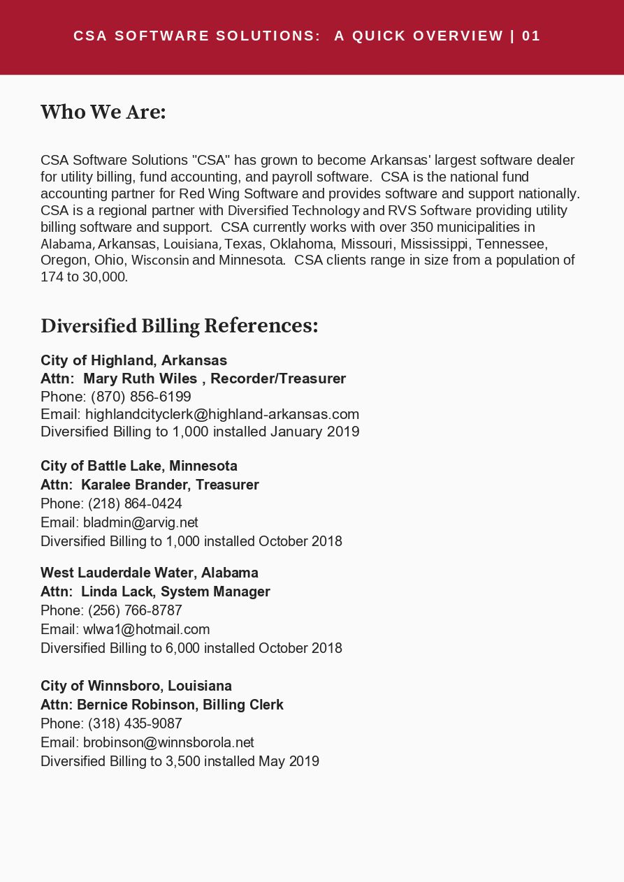 Diversified Billing References