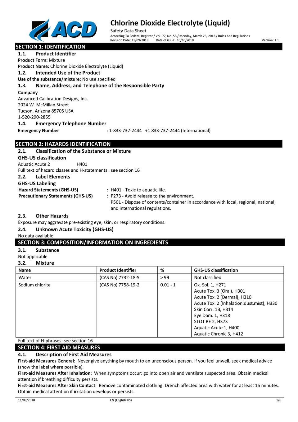 Chlorine Dioxide Electrolyte Liq