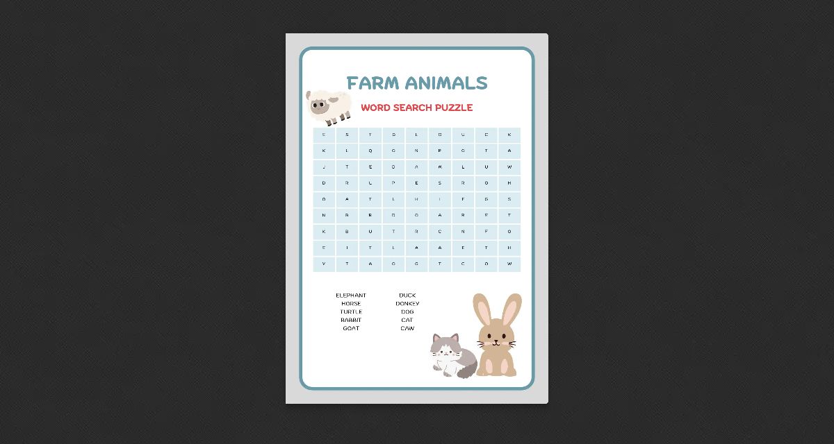 Animal Word Search Puzzle Worksheet : simplebooklet.com
