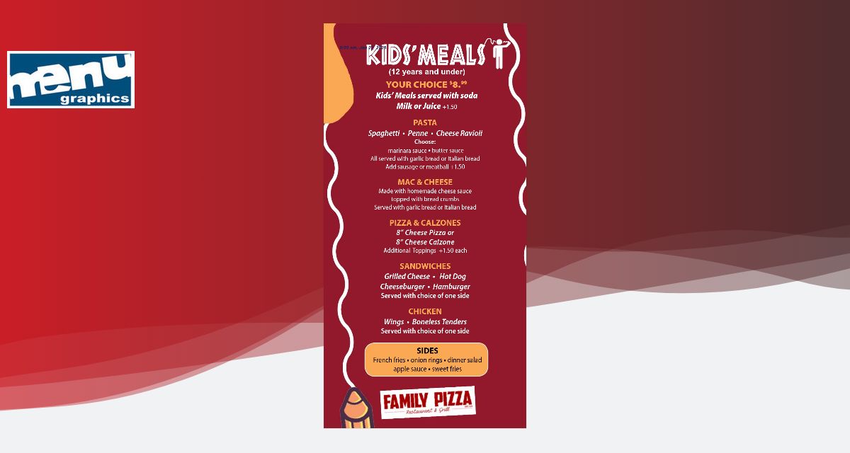 Family Pizza Kids Menu