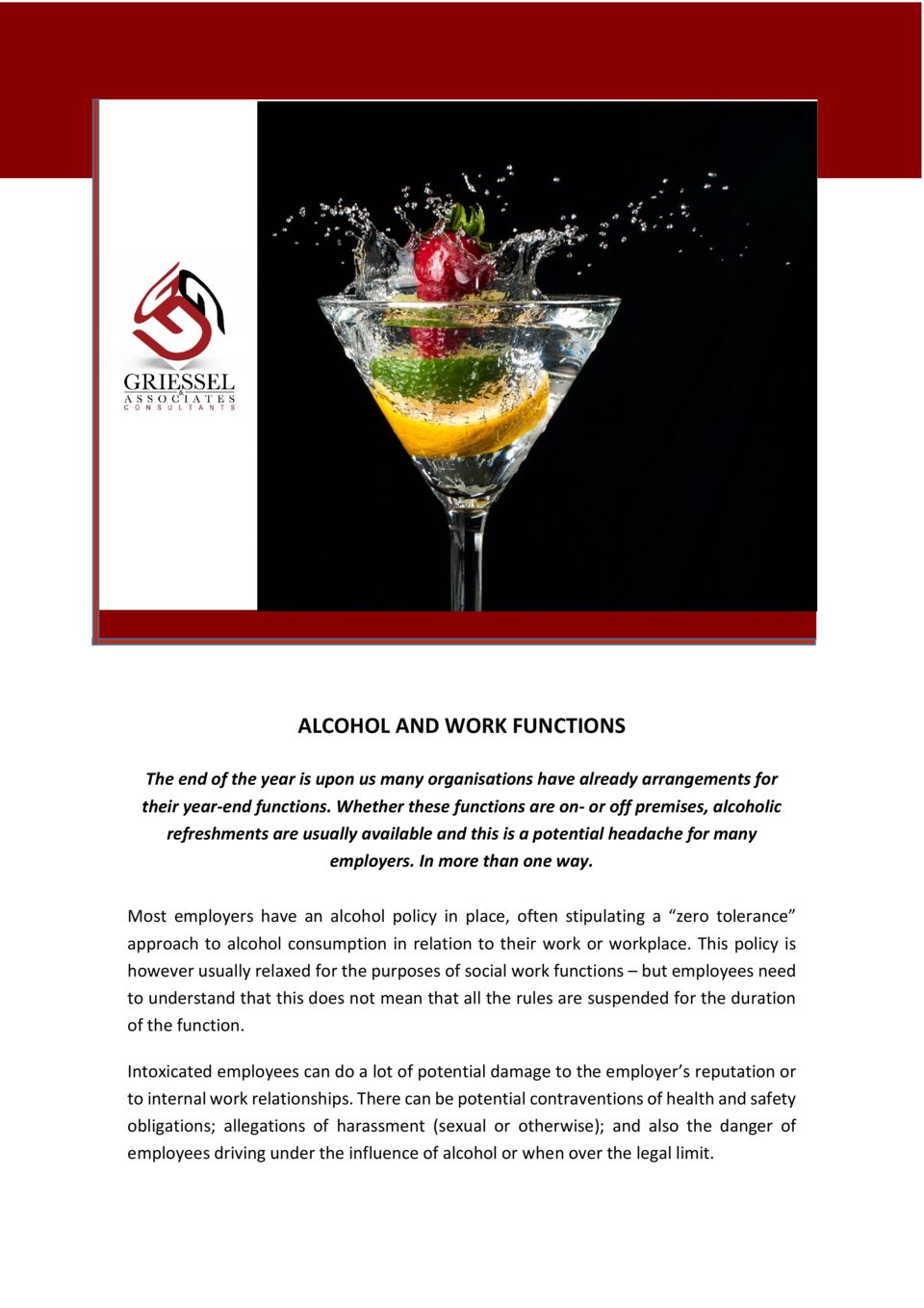 Alcohol at work functions