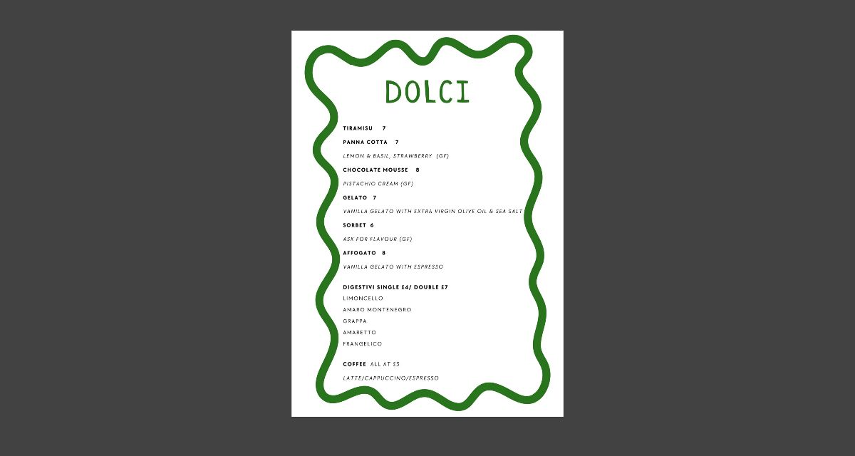 Tutti - Dolci menu