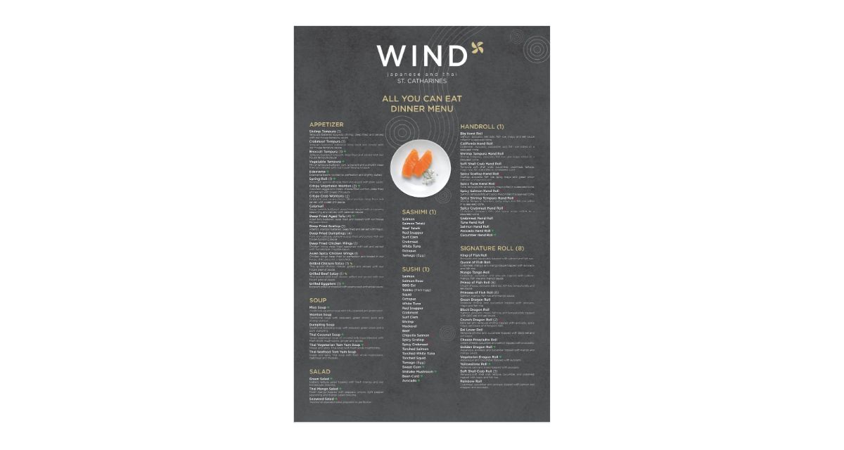 WIND JAPANESE & THAI AYCE DINNER MENU : simplebooklet.com