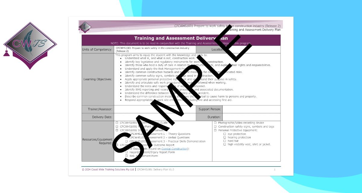 CPCWHS1001 Delivery Plan V1.0 SAMPLE