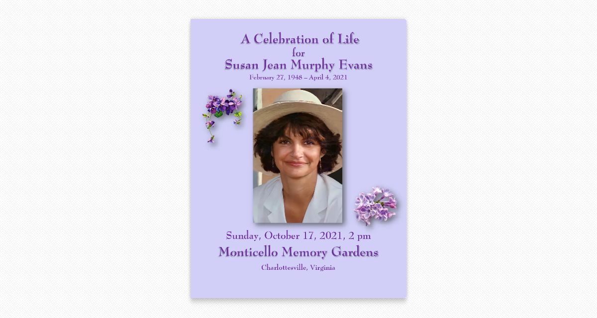Susan Jean Murphy Evans Memorial Service Program Booklet