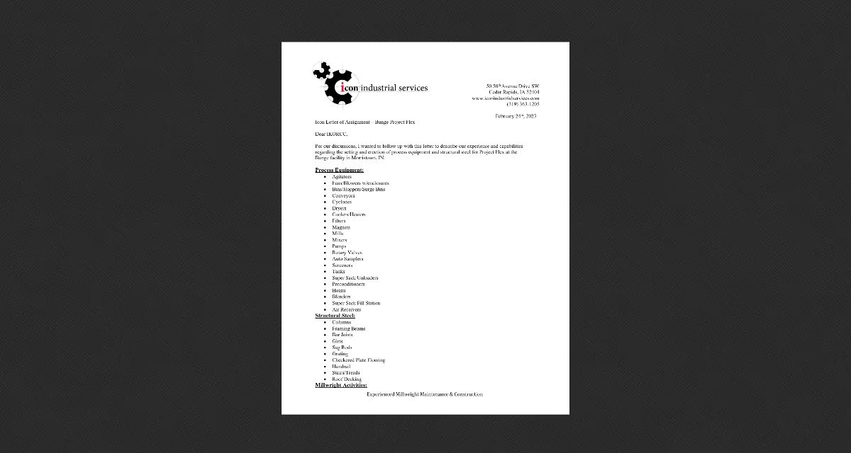 Millwrights Letters of Assignment