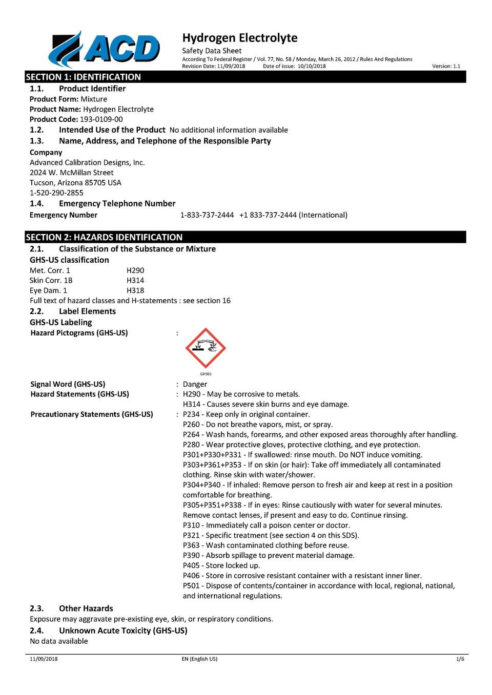 Hydrogen Electrolyte SDS