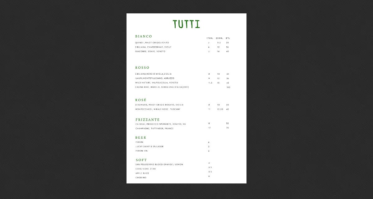 Tutti - Wine Menu