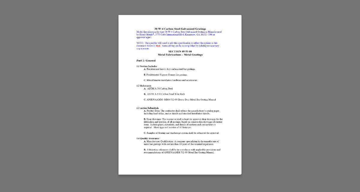 38-W-4, 3 Part Specification