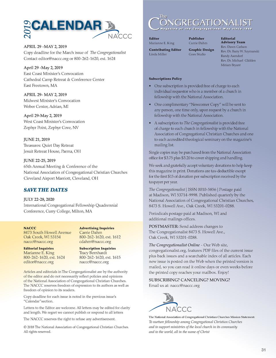 The Congregationalist March 2019