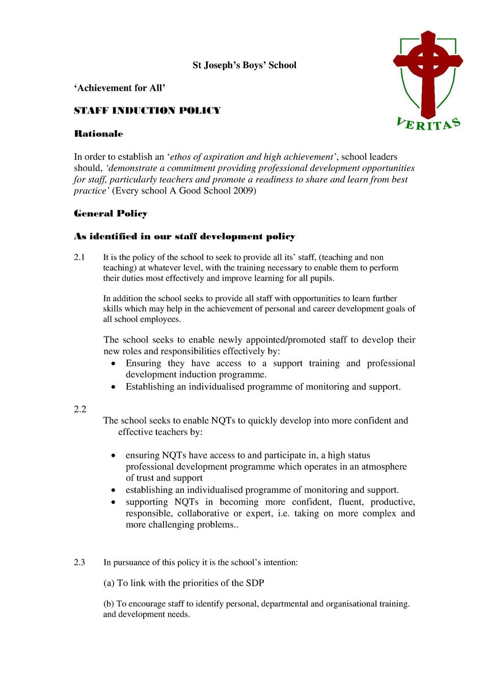 Staff Induction Policy