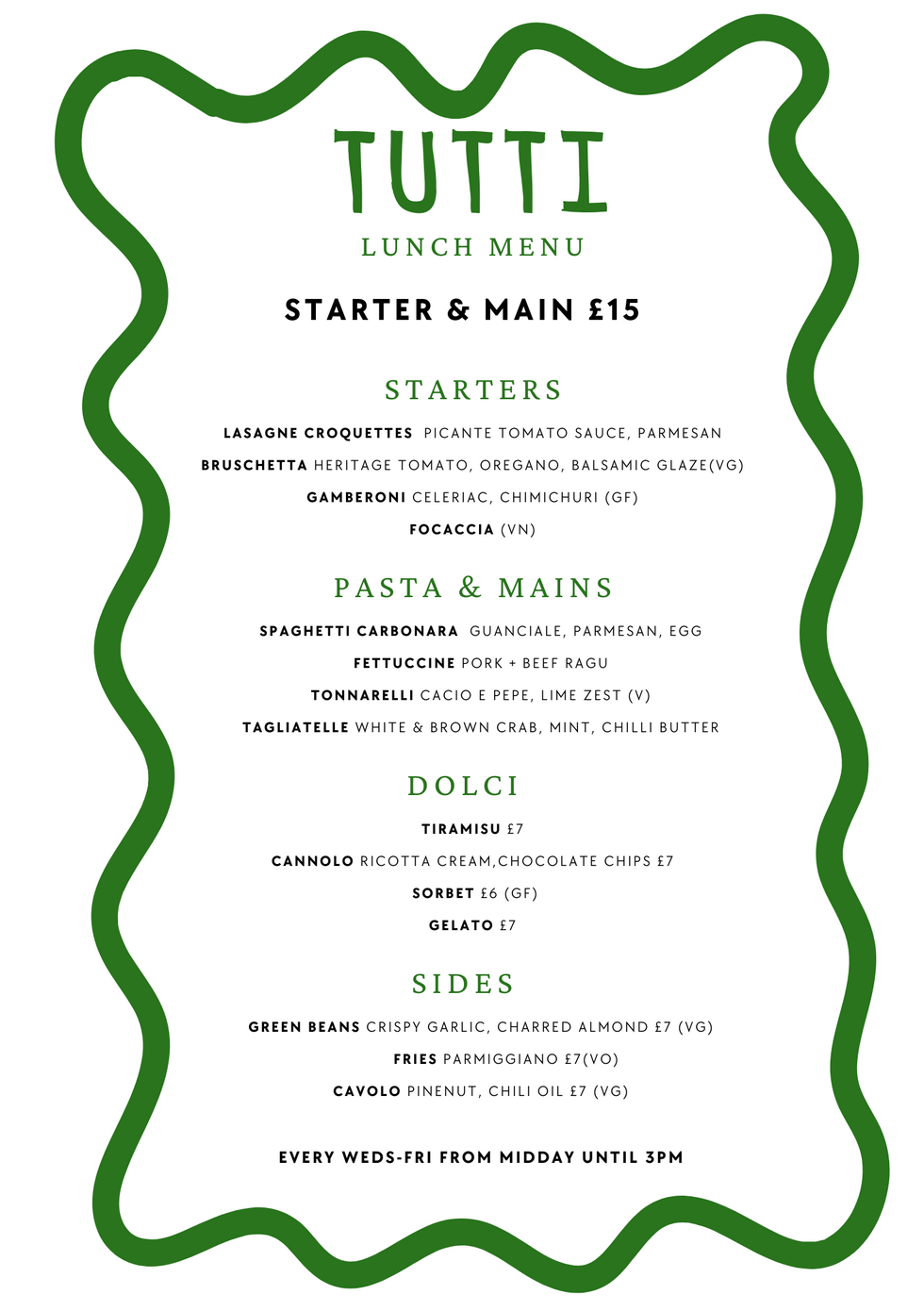 Tutti - Lunch menu