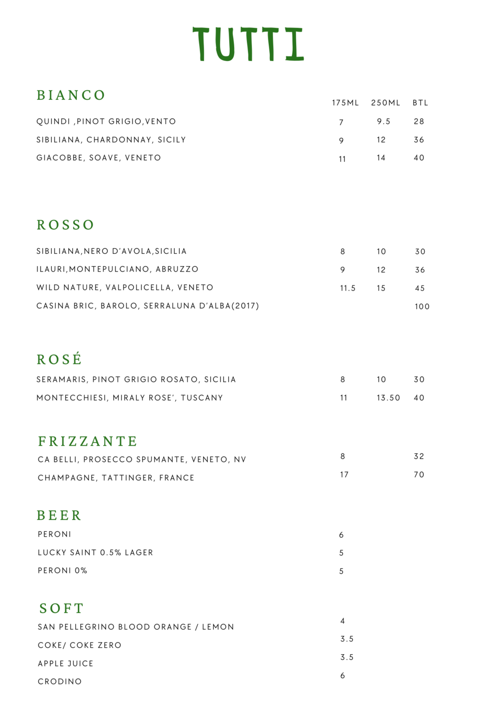 Tutti - Wine Menu