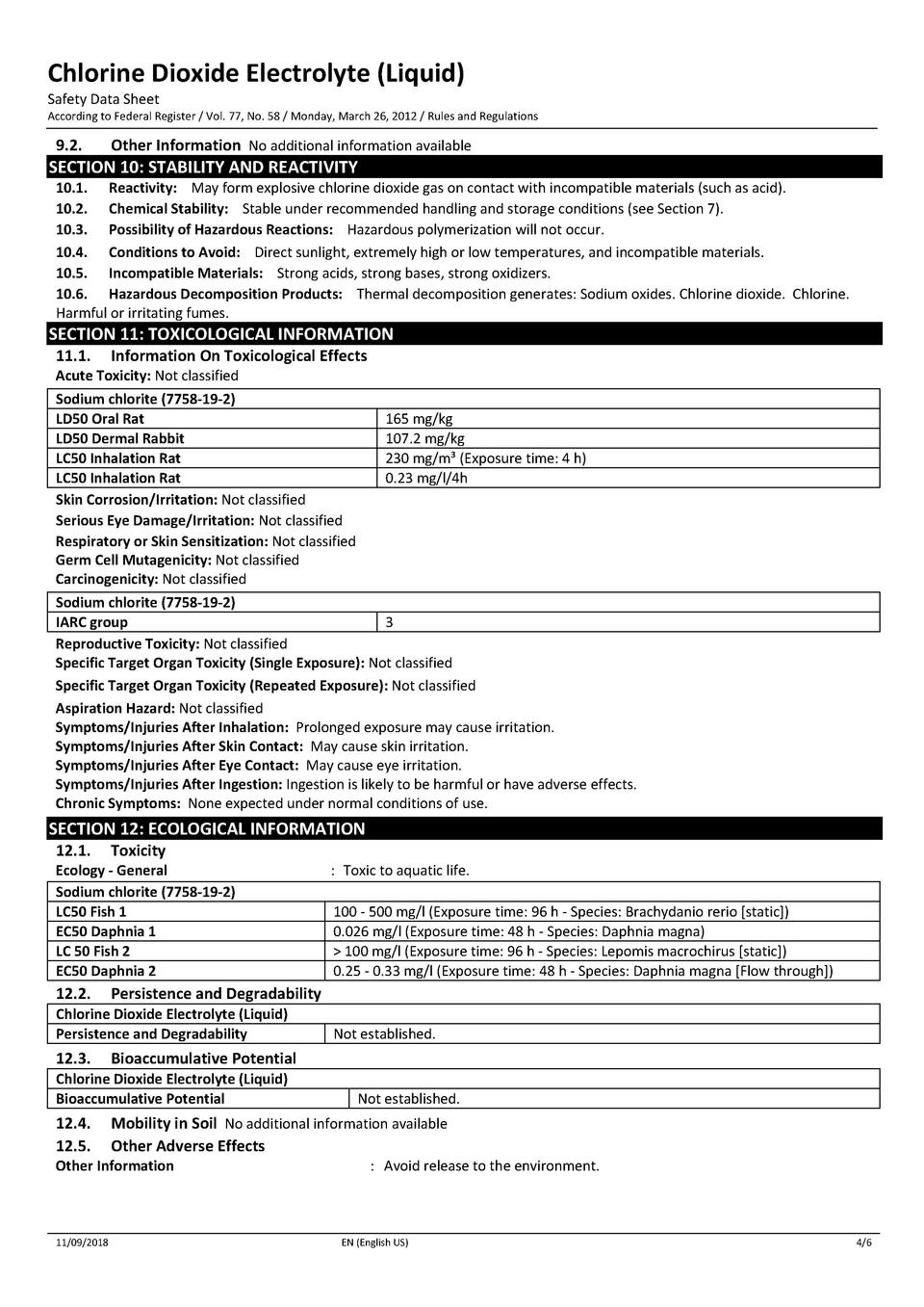 Chlorine Dioxide Electrolyte Liq