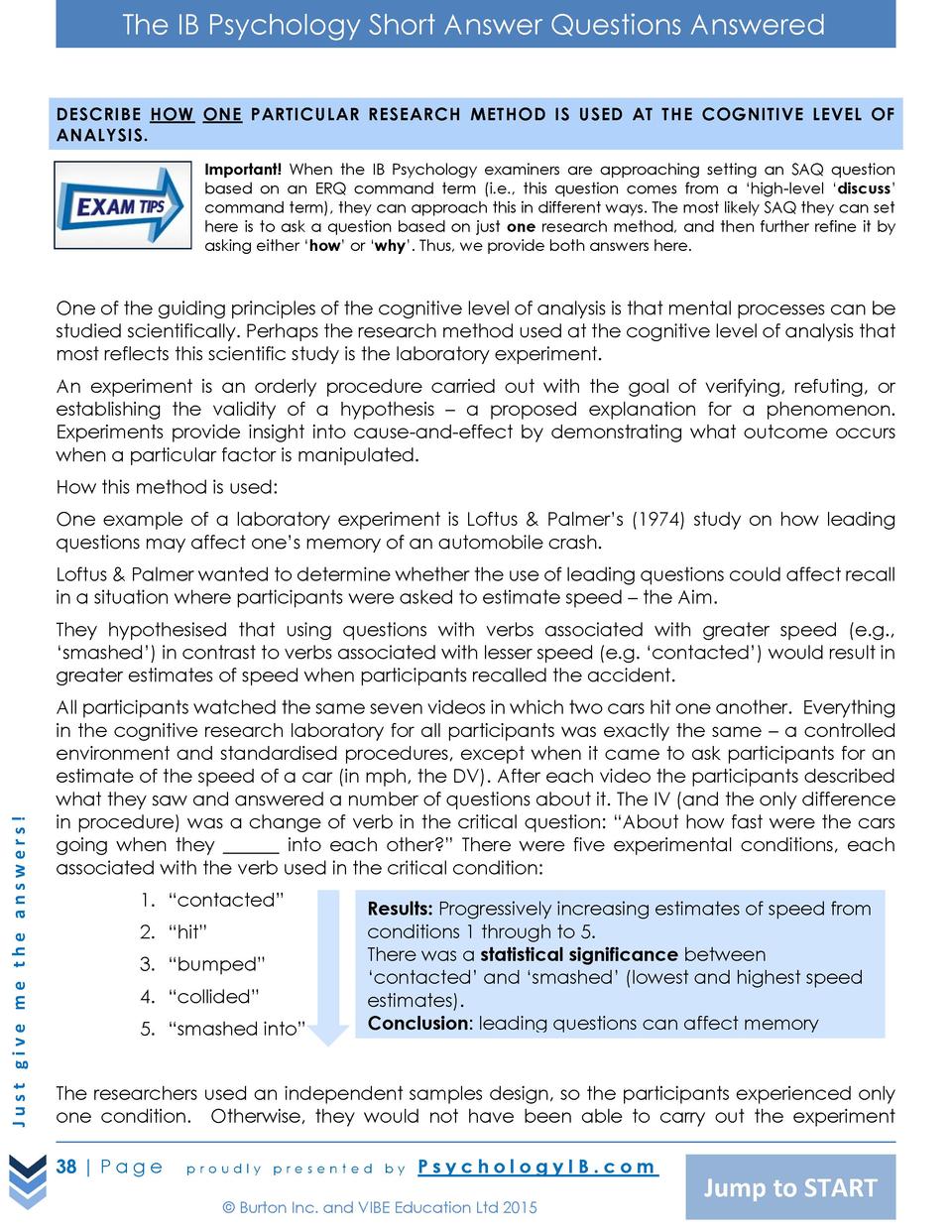 IB Psychology - SAQ Model Answer