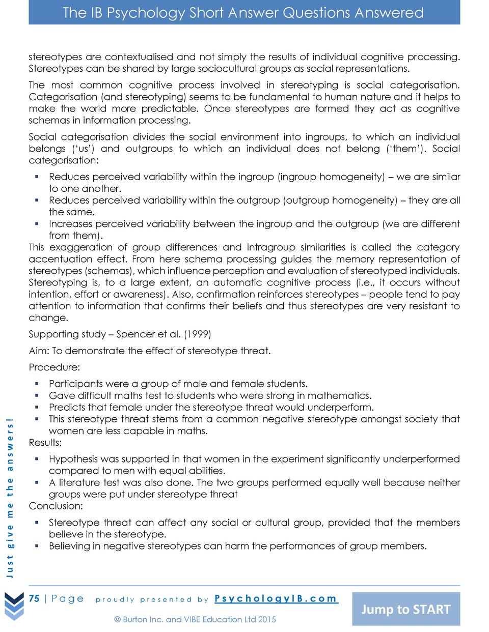 IB Psychology - SAQ Model Answer