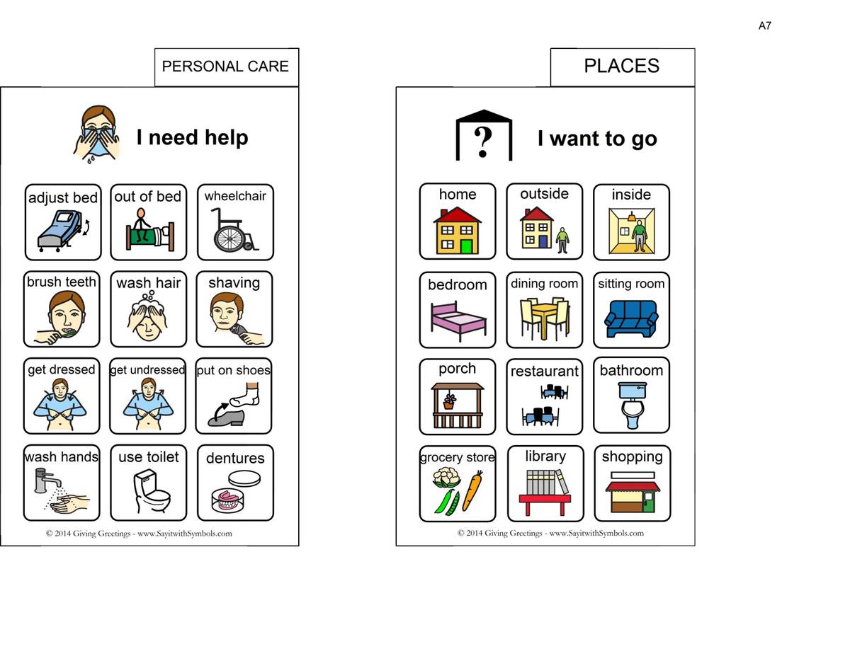 Compact Adult Communication Boards Sample Pages