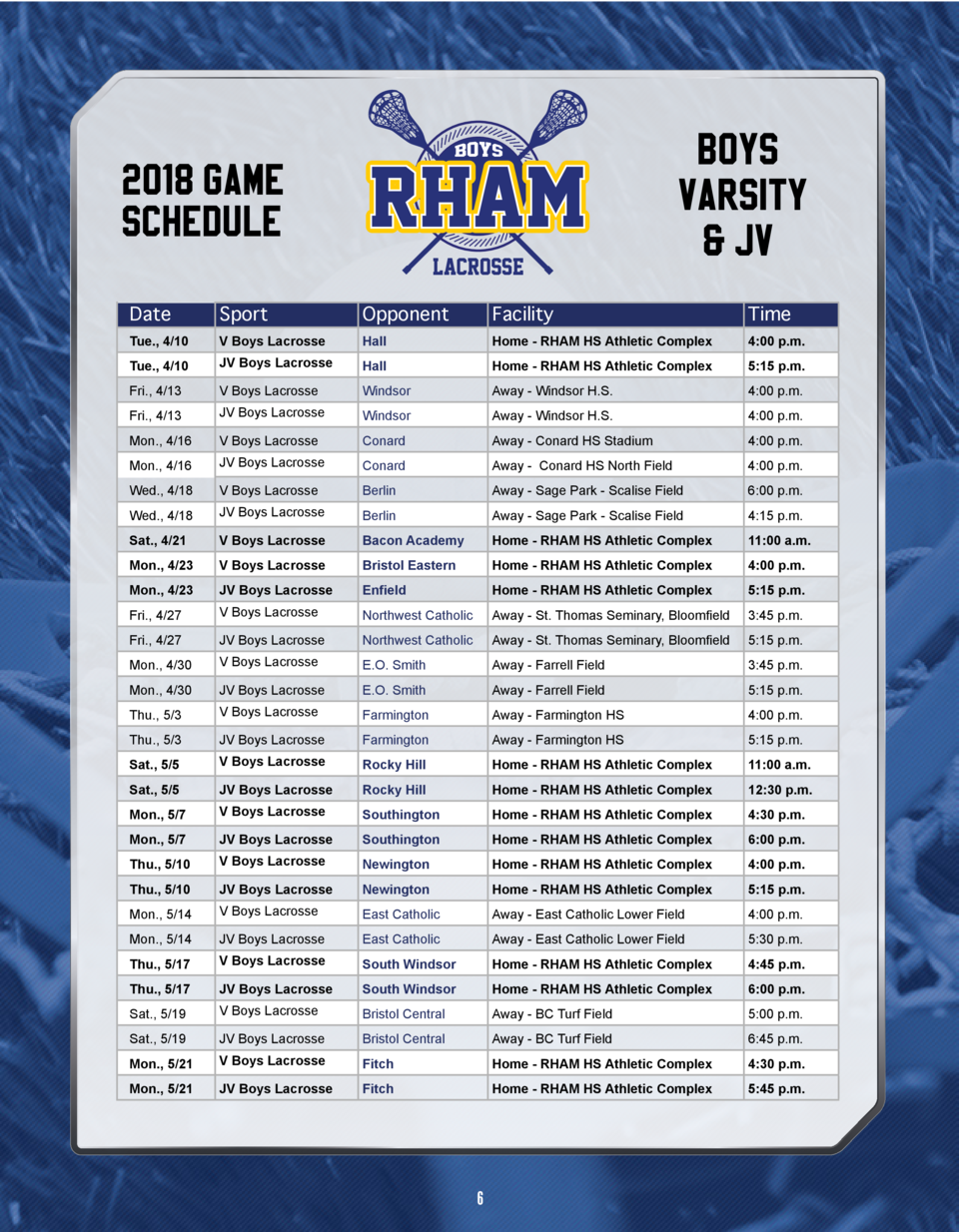 Lacrosse Game Day Program