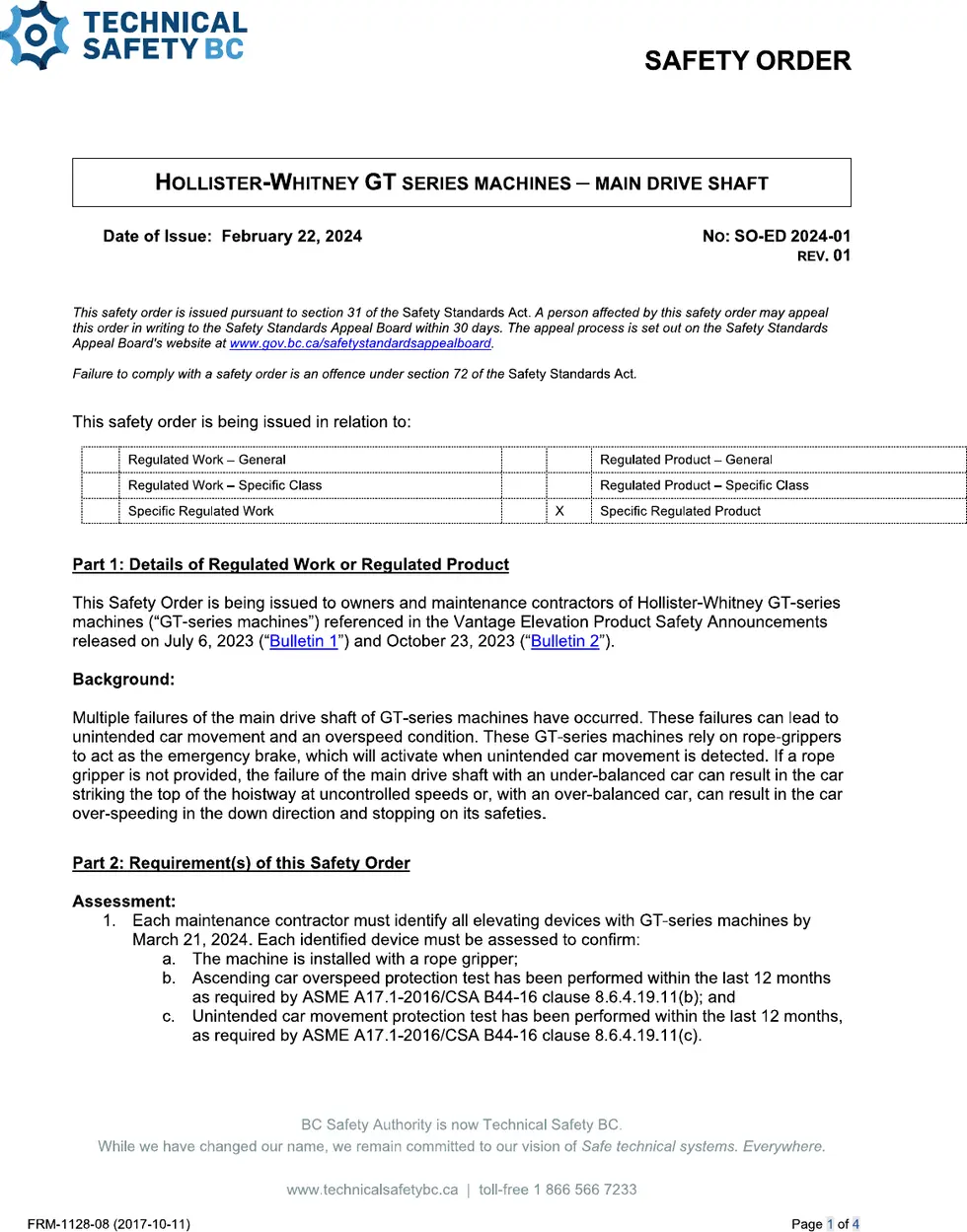 SAFETY ORDER