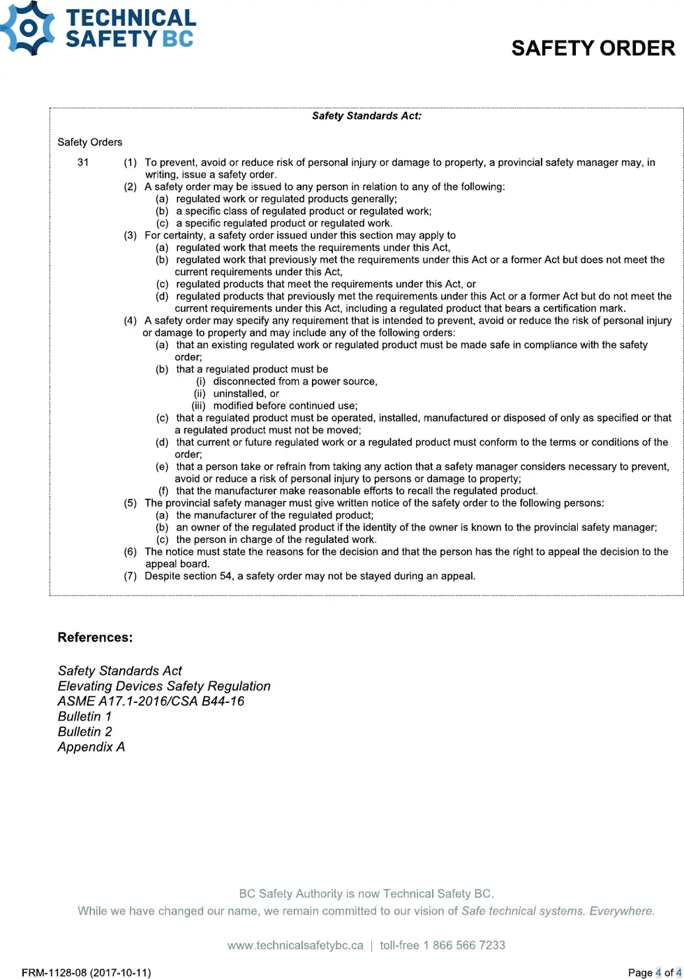 SAFETY ORDER