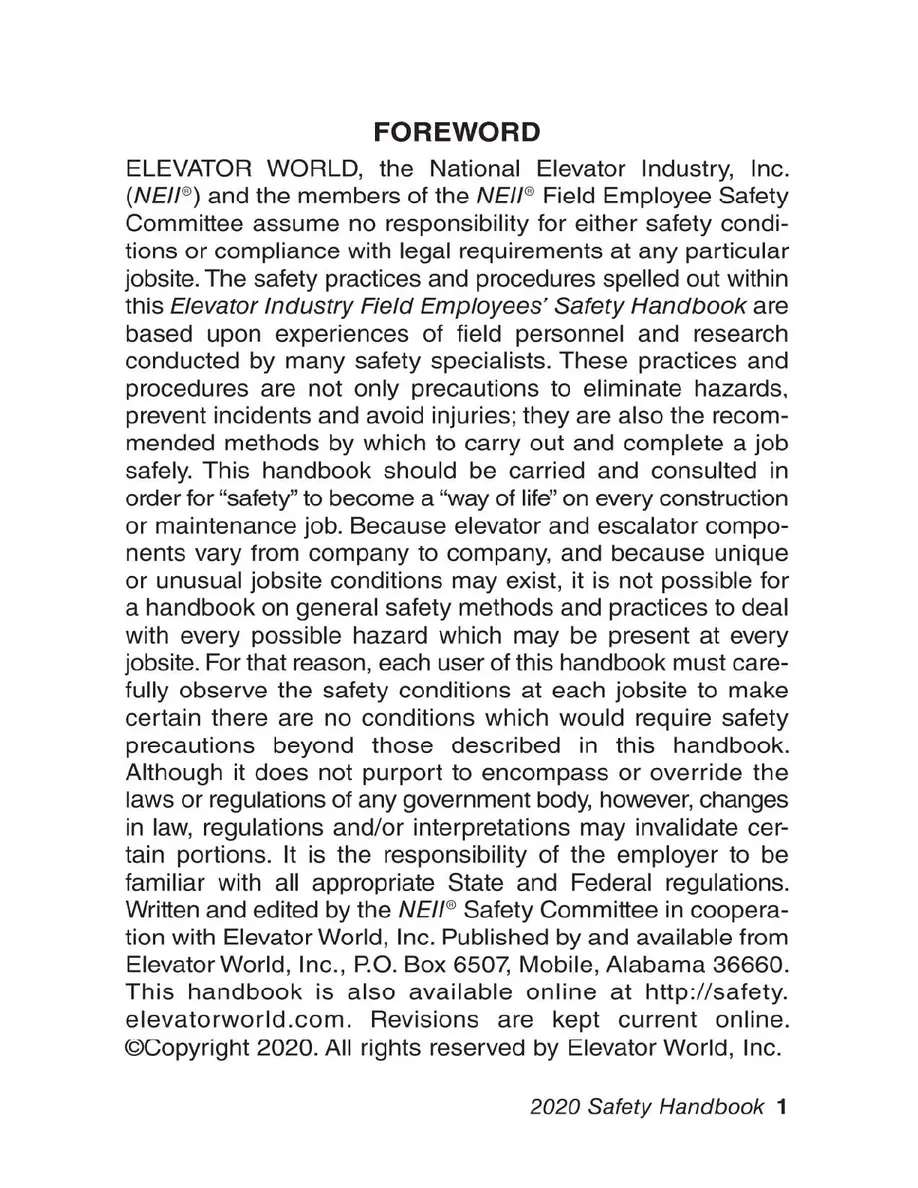 Elevator Safety Handbook - 2020