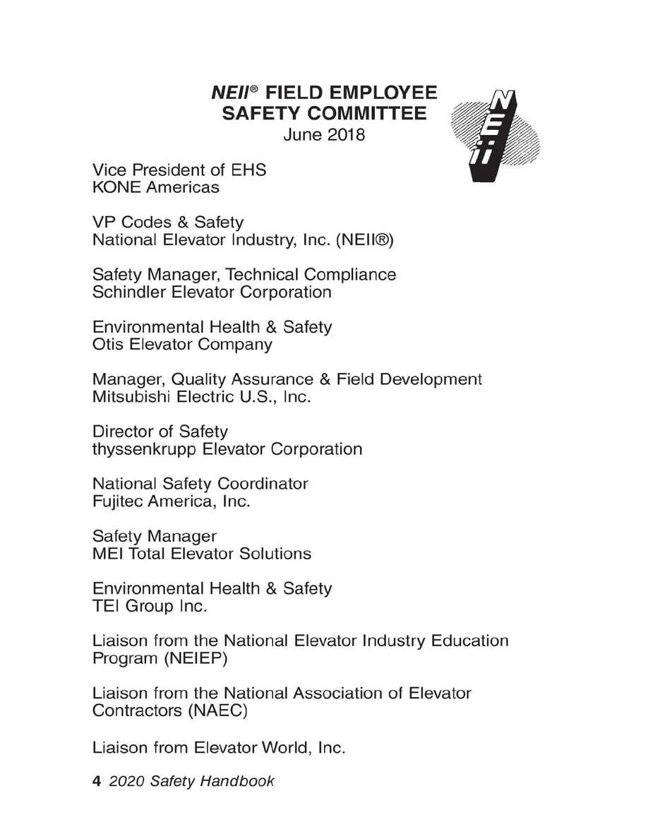 Elevator Safety Handbook - 2020
