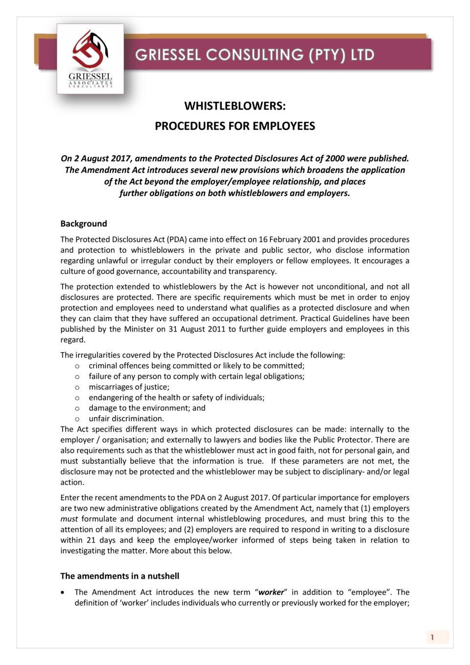 Whistleblower procedures