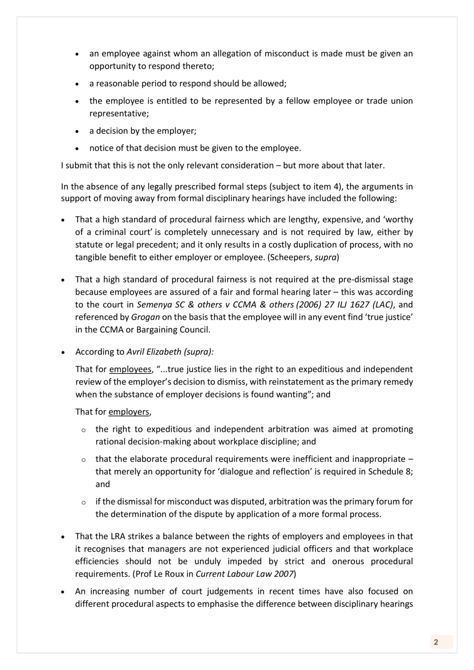 Formal disciplinay hearings