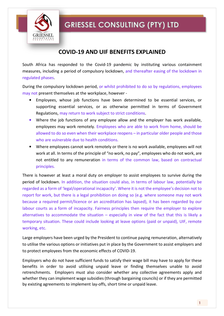 COVID19 and UIF benefits explained